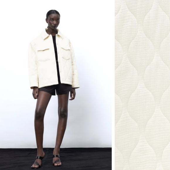 Zara | Jackets & Coats | Zara Cream Quilted Jacket Overshirt Oversized ...